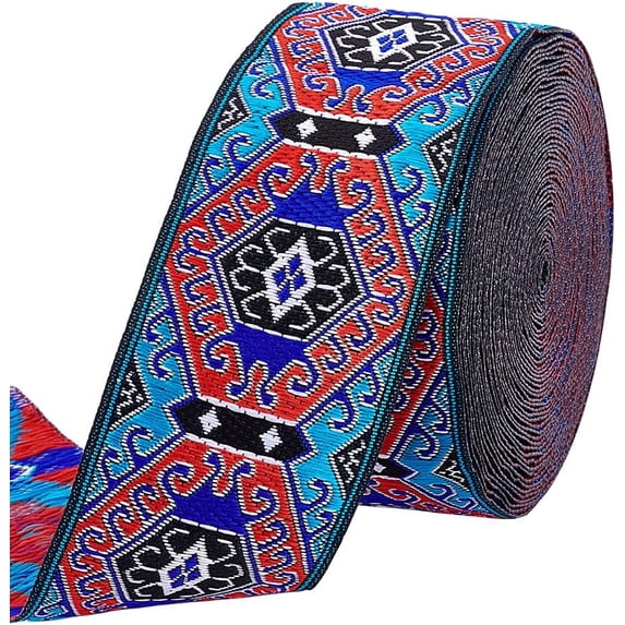 1-7/8 inch Ethnic Jacquard Ribbon 7.6 Yards Colorful Emobridered Ribbon ...