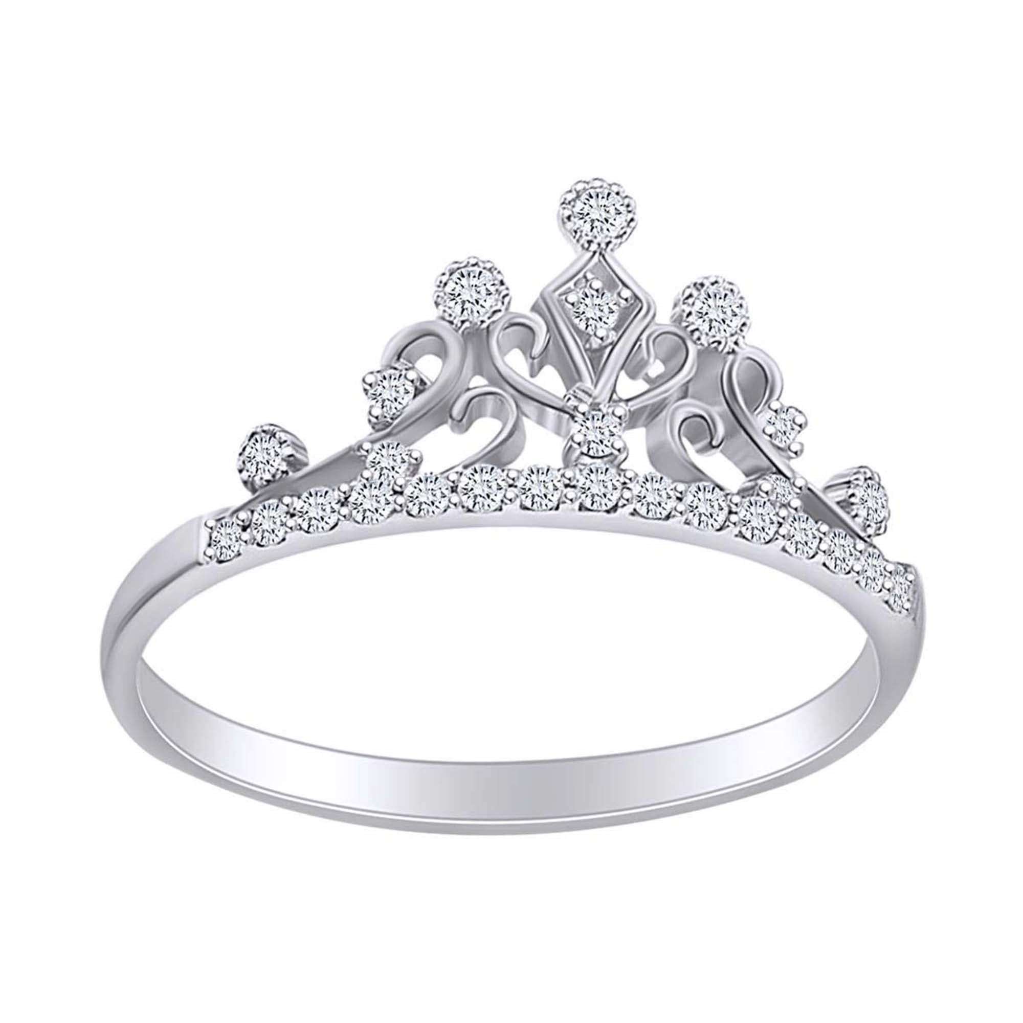 AFFY 1/7 Carat (Cttw) Round White Natural Diamond Queen Crown Style ...