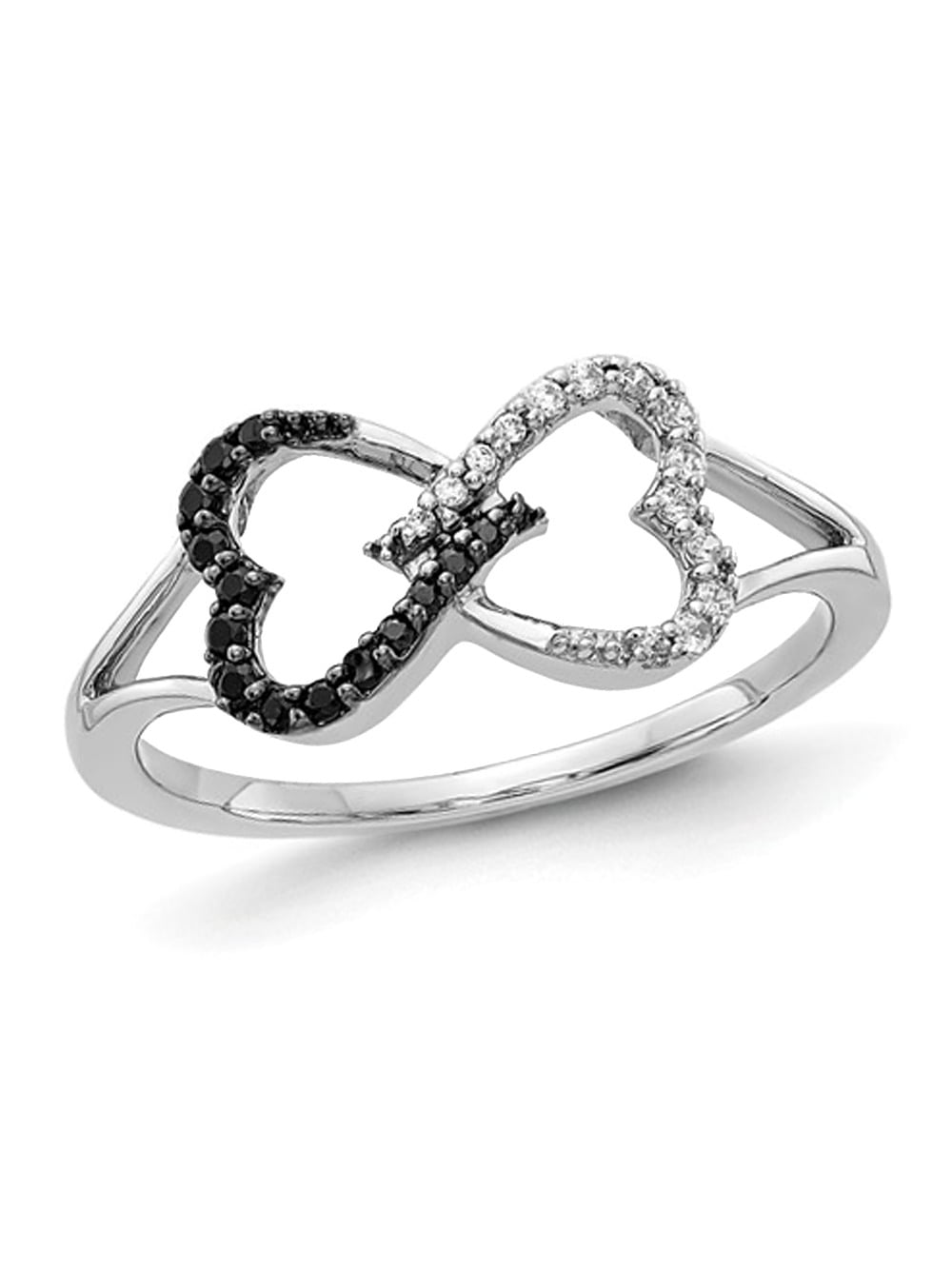 1/7 Carat (Ctw) Black & White Diamond Heart Promise Ring in 14K White ...