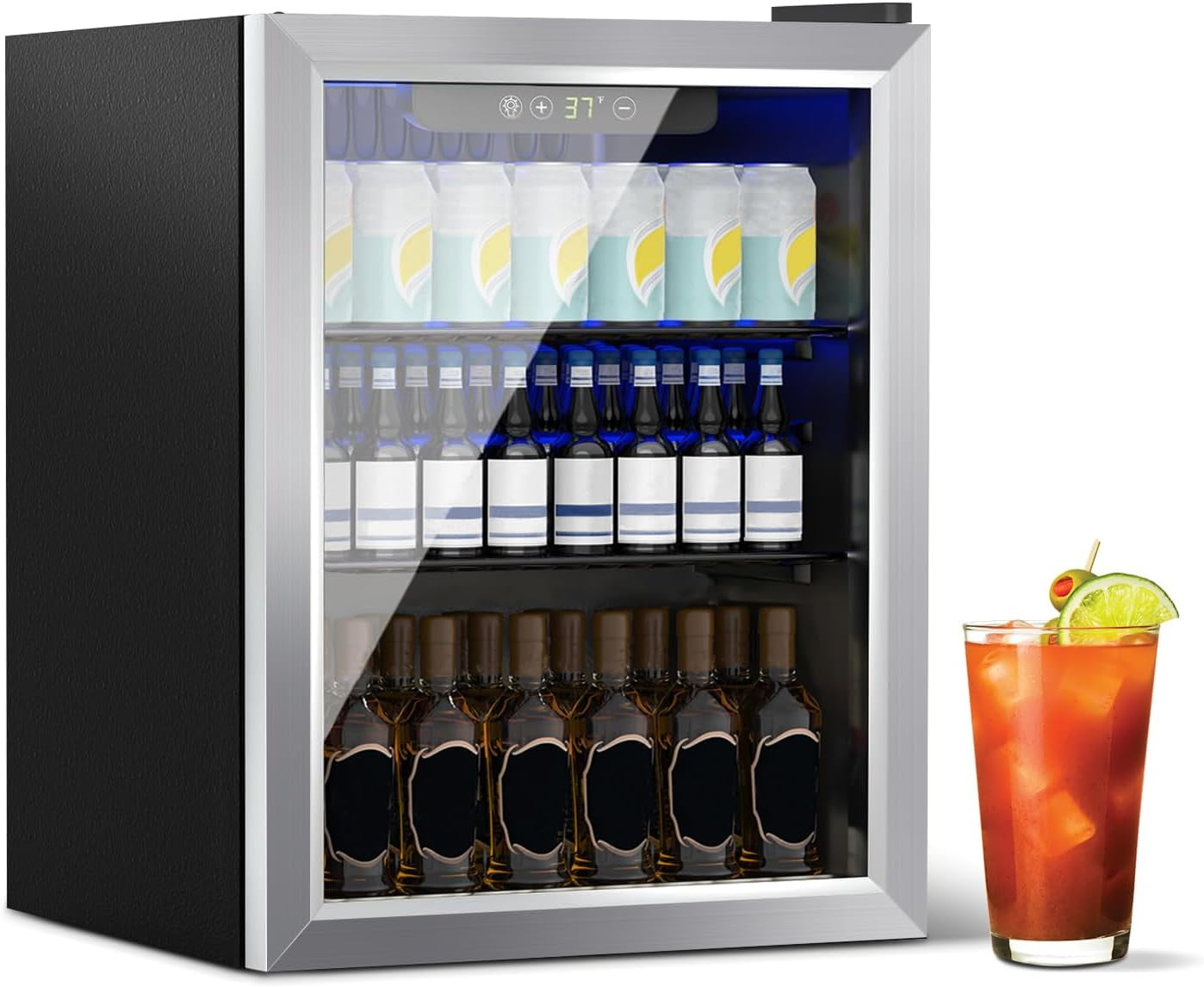 1.7 Cu.ft Beverage Refrigerator Cooler, 72 Can Drink Cooler Mini Fridge ...