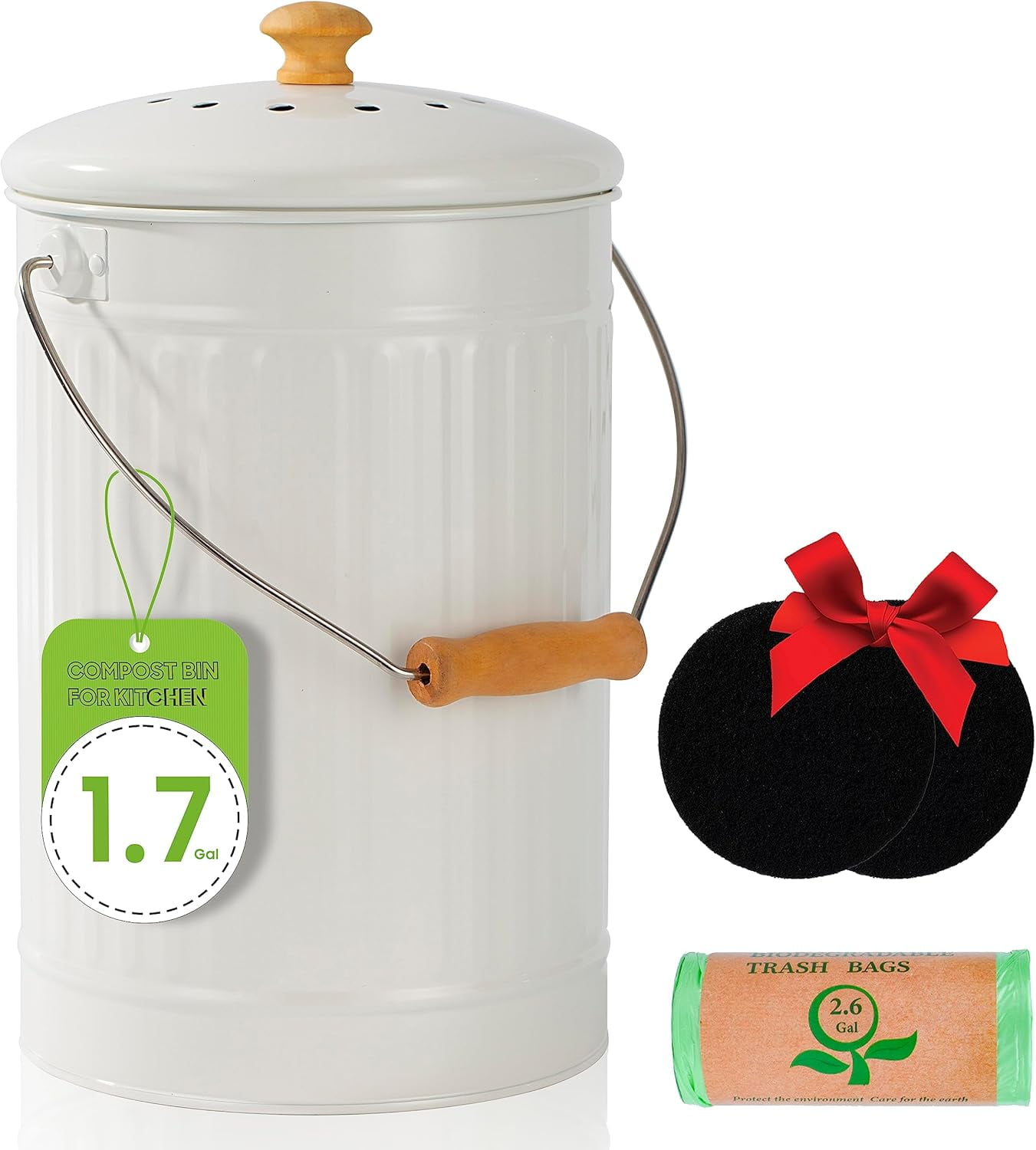 1.7 Gallon Kitchen Compost Bin, Indoor Countertop Compost Bin with Lid ...