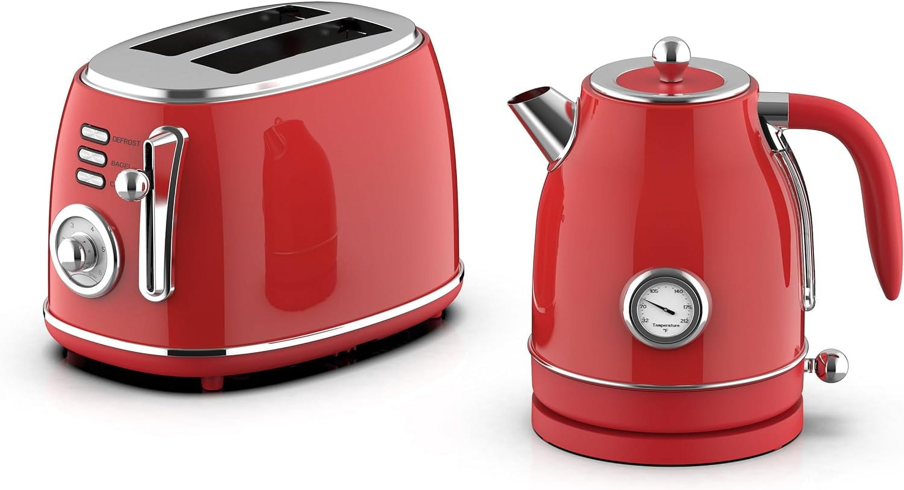 1.7 Quart Electric Tea Kettle and 2 Slice Toaster Combo Red - Walmart.com