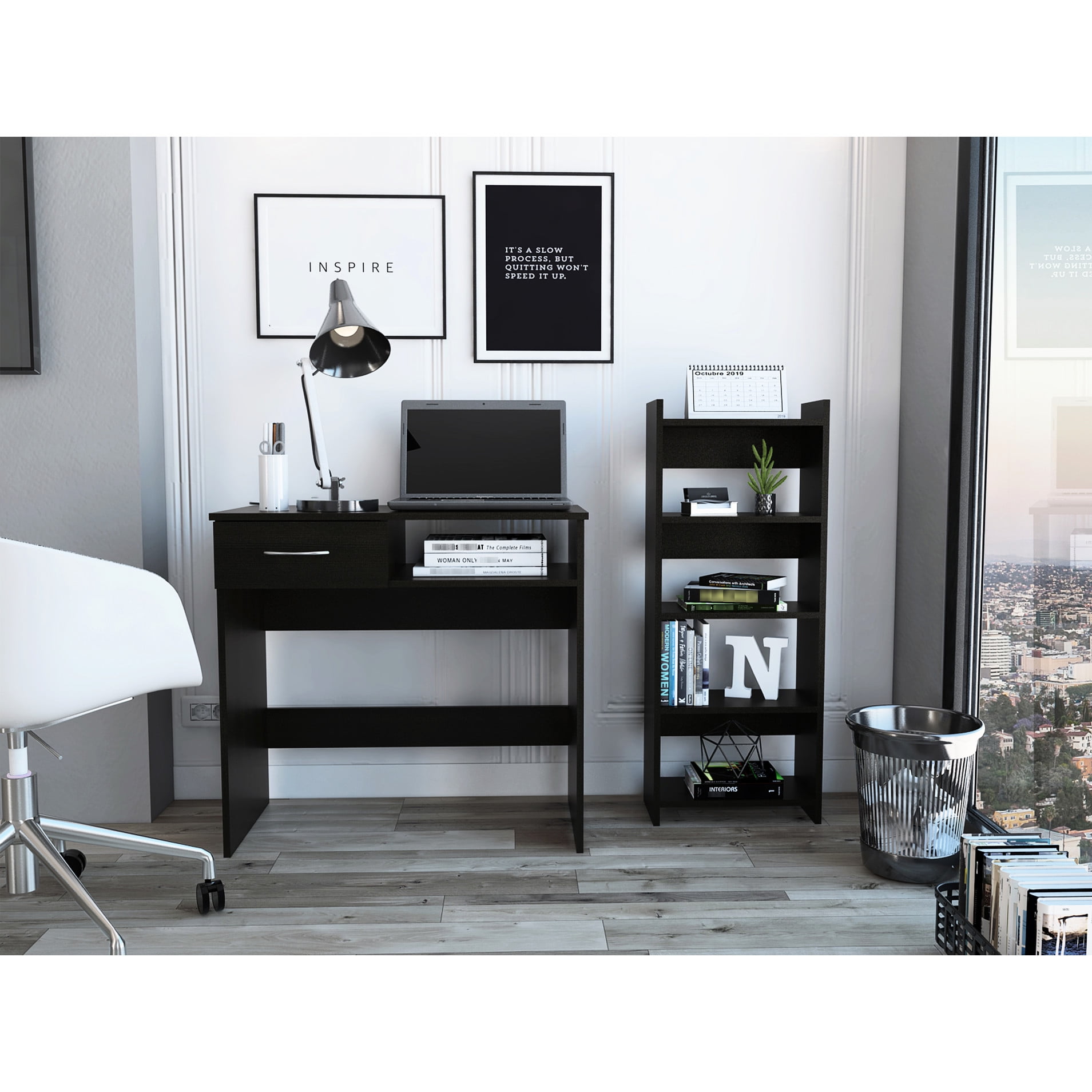 1 7-shelf Home Office In Black - Space-saving For Productive Workspace ...