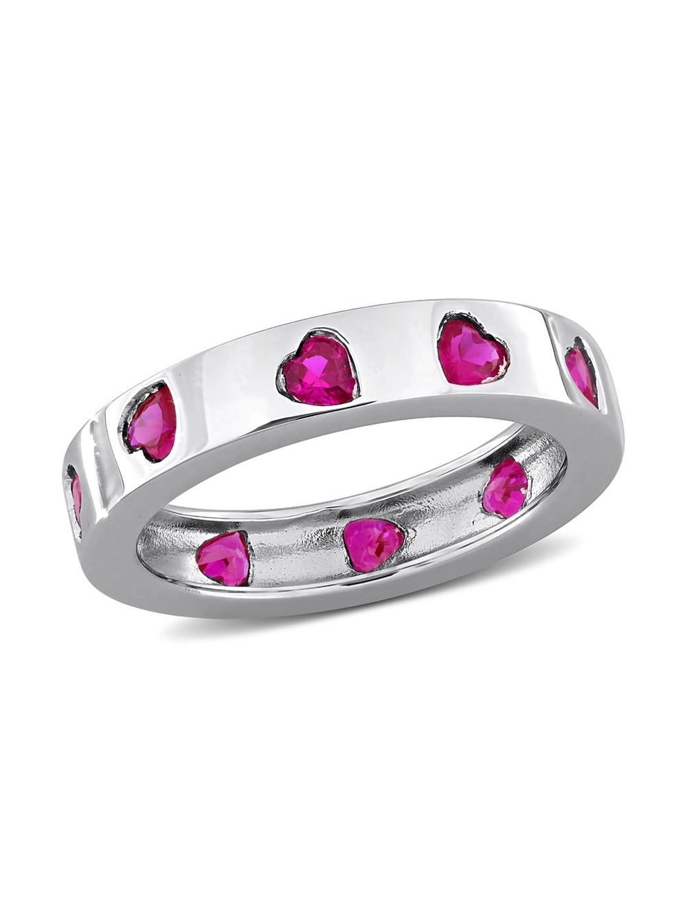 1.70 Carat (Ctw) Lab-Created Ruby Heart Band Ring in Sterling Silver ...