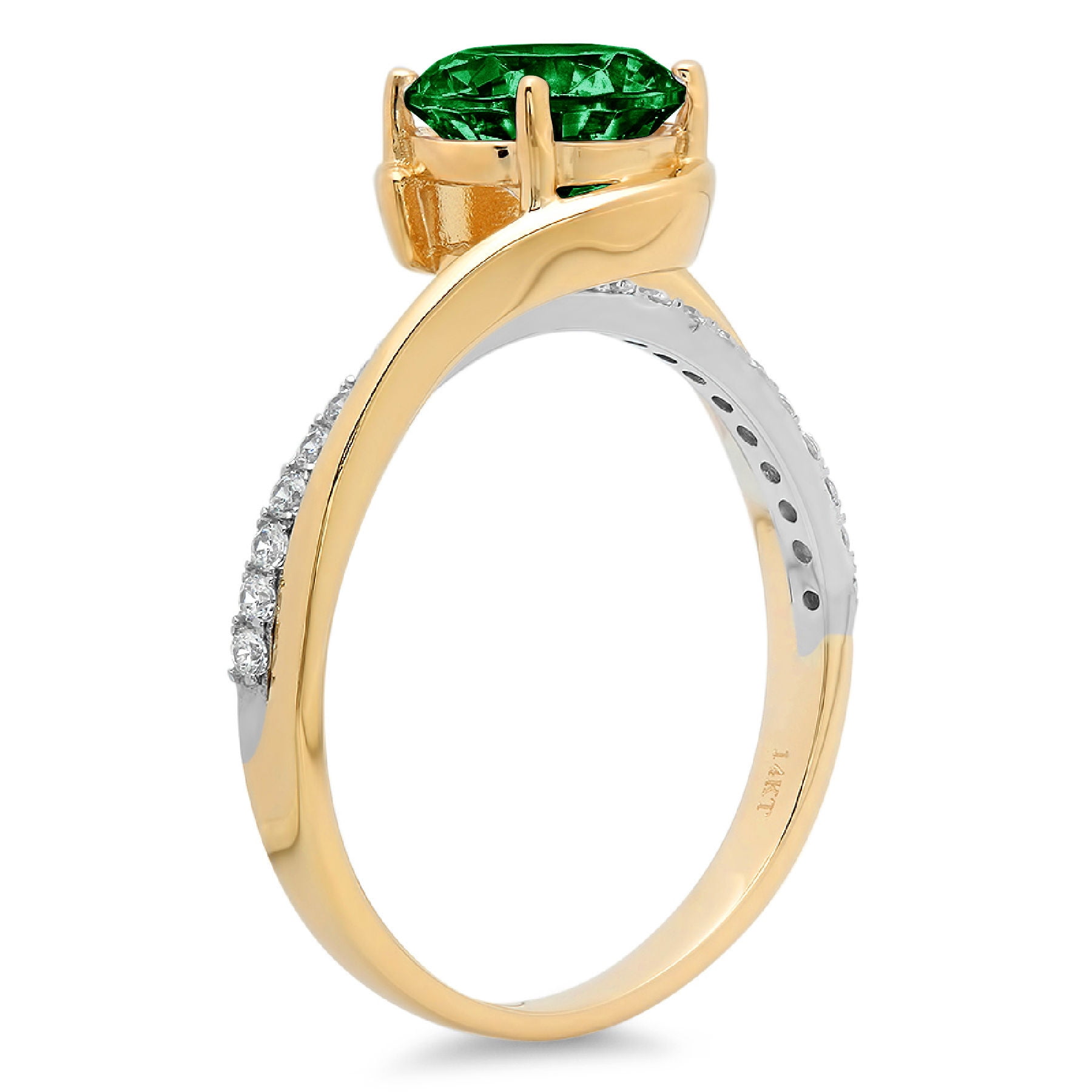 1.71 ct Round Cut Simulated Emerald Solitaire with Accents Engagement ...