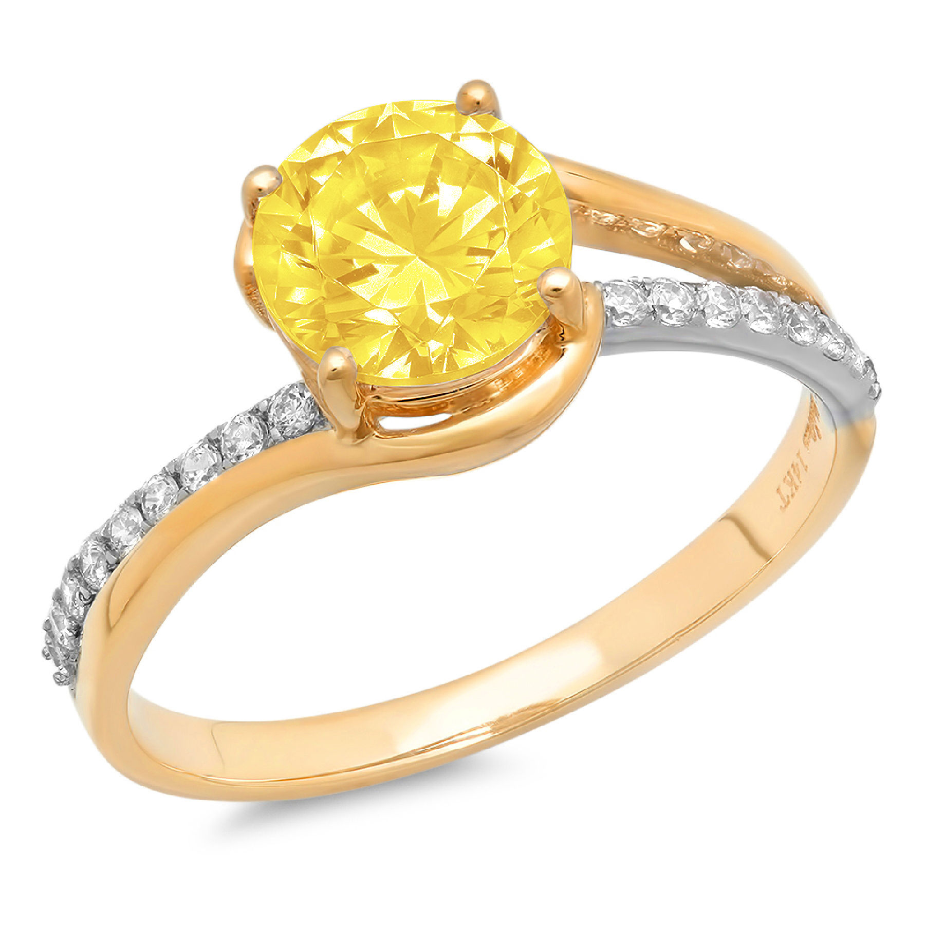 1.71 ct Round Cut Simulated Yellow Diamond Solitaire with Simulated ...