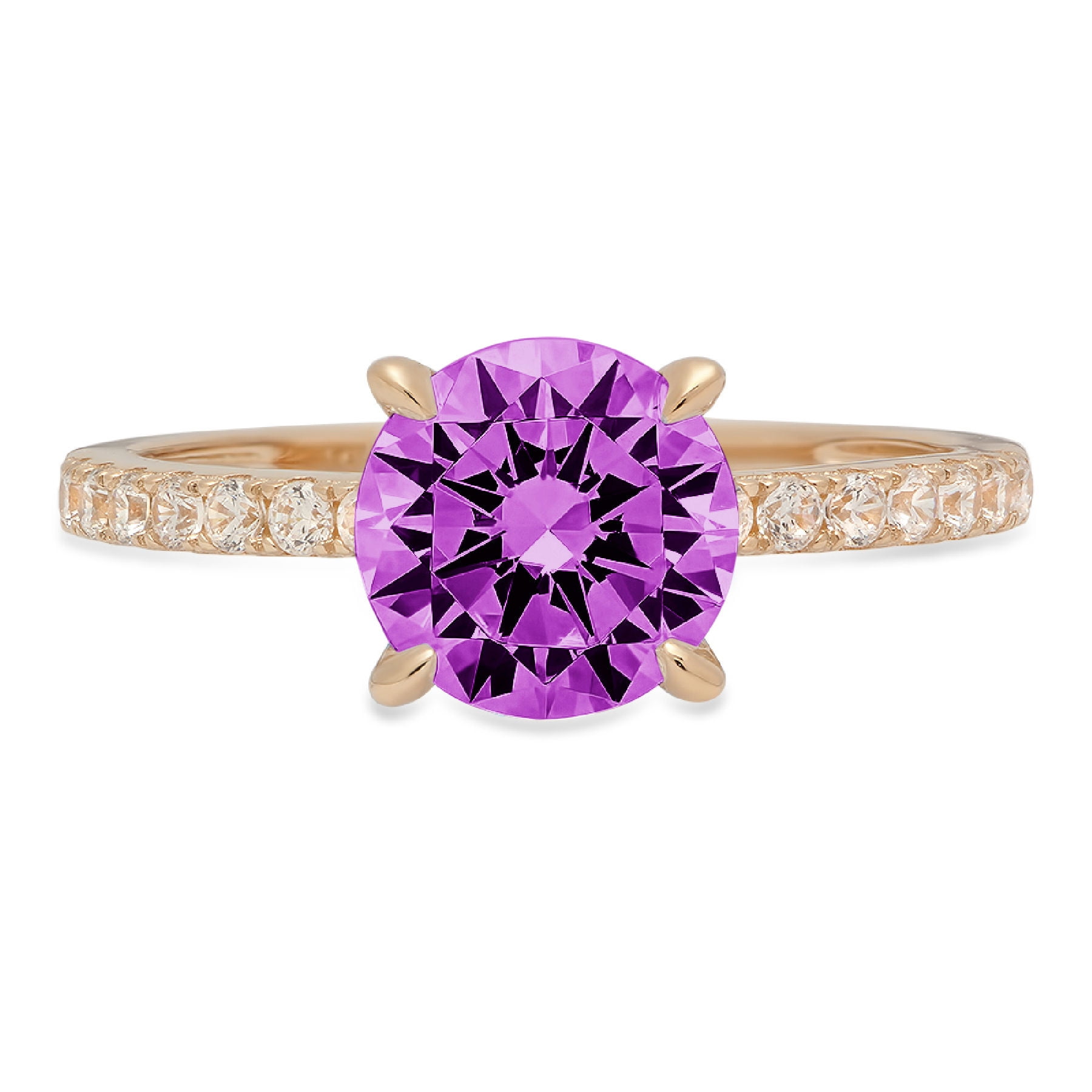 1.71ct Round Brilliant cut - Solitaire with Accents - VVS1 Simulated Alexandrite - 18k Yellow ...