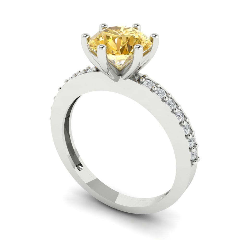 1.71ct Round Cut White Sapphire 14k Yellow Gold Engraving Statement Bridal Wedding Designer Ring ...