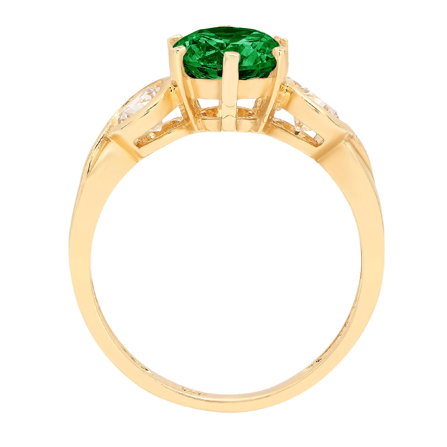 1.72 Ct Round Cut Emerald Three-Stone Ring in Solid 18K Yellow Gold ...