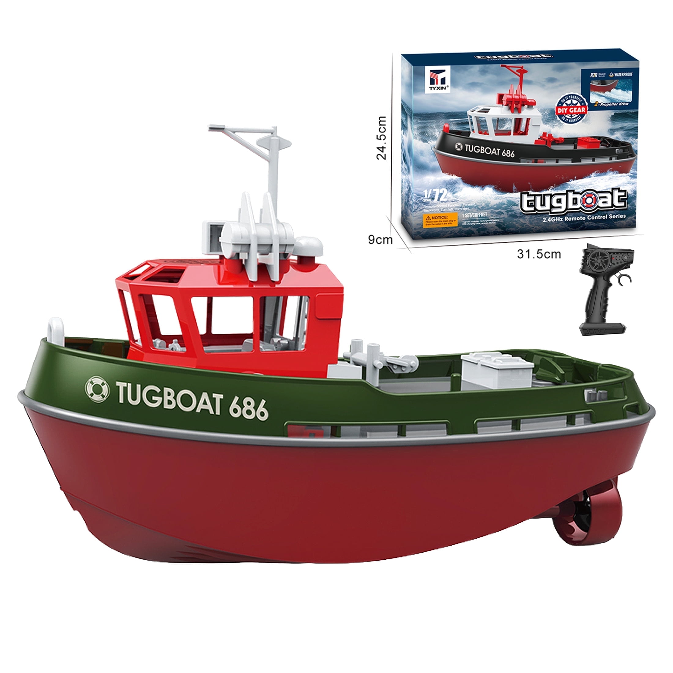 1:72 Scale RC Tugboat - 2.4GHz High Speed RTR Boat for Pool, Lake ...