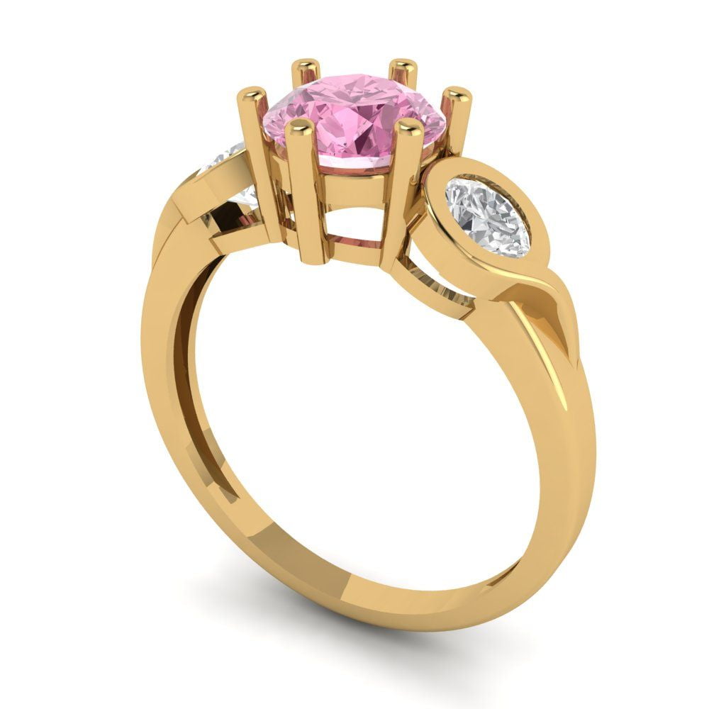 1.72 ct Brilliant Round Cut VVS1 Clear Zircon 18K Yellow Solid Gold ...