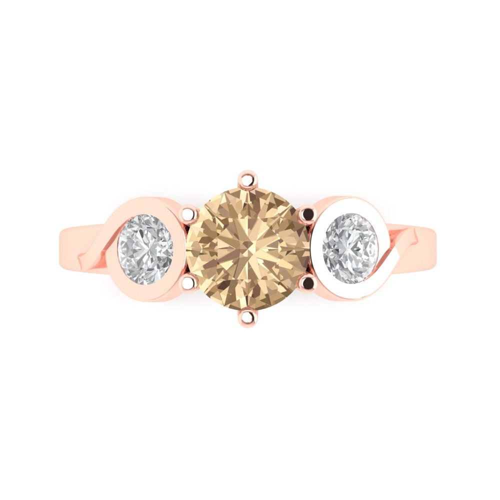 1.72 ct Round Cut Yellow Moissanite 3 Stone 18K Rose Gold Womens ...