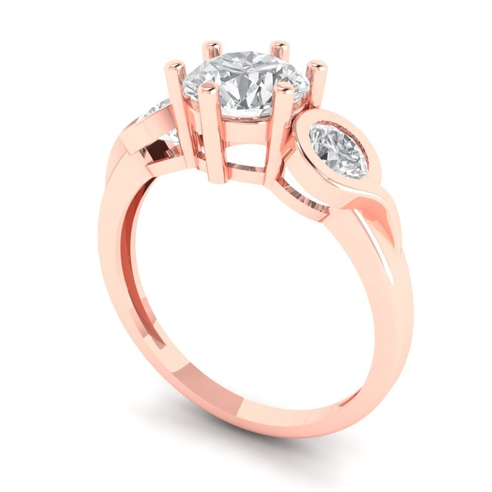 1.72Ct Round Cut Moissanite Three-Stone Engagement Ring in Solid 18K Rose Gold Size 9.75 ...