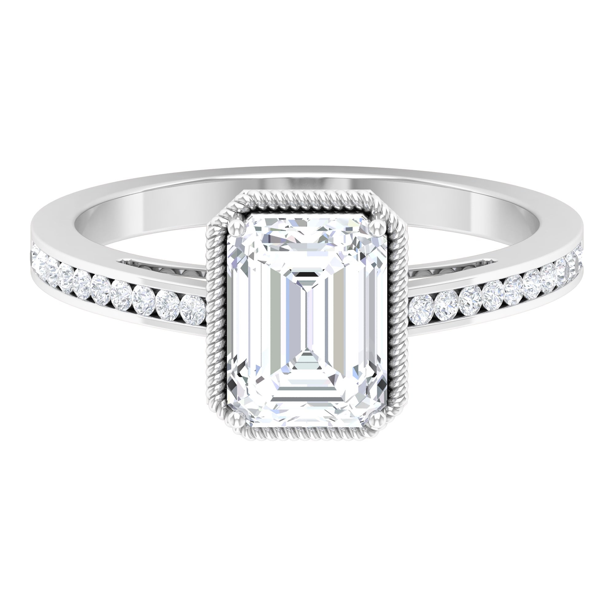 1.75 CT Rope Frame Octagon Shape Moissanite Solitaire Ring with Channel ...