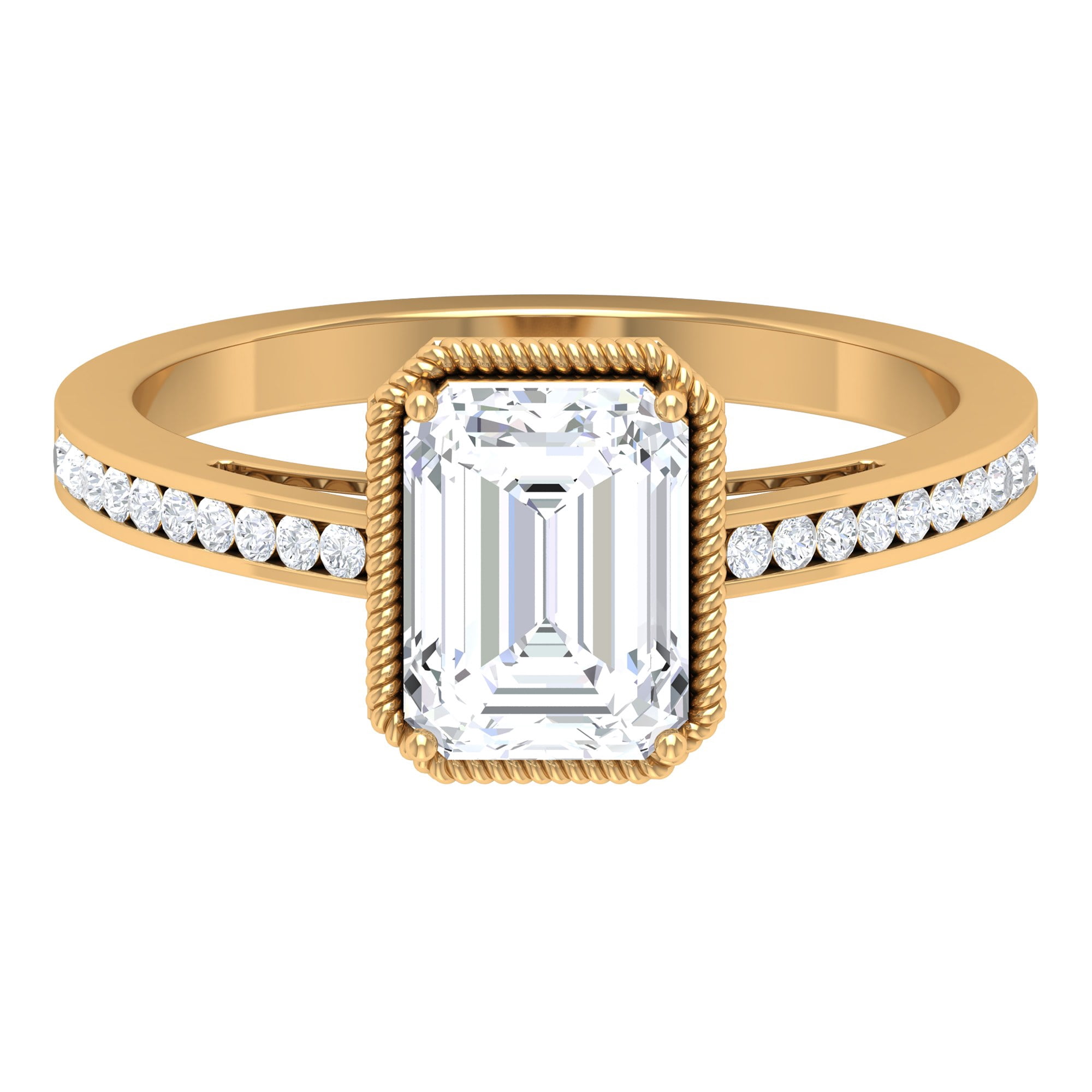 1.75 CT Rope Frame Octagon Shape Moissanite Solitaire Ring with Channel ...