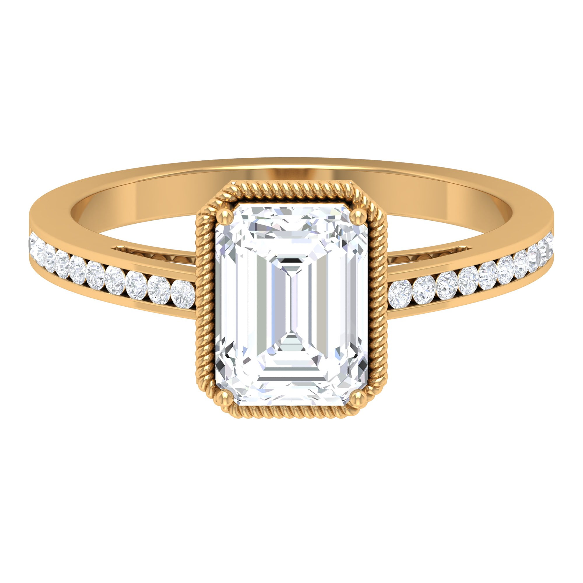 1.75 CT Rope Frame Octagon Shape Moissanite Solitaire Ring with Channel ...