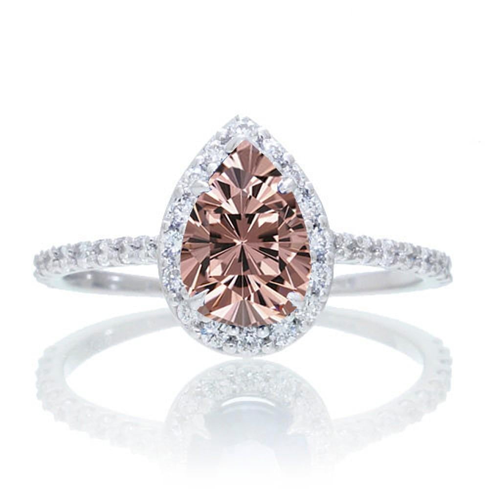 1.75 Carat Classic 8x5mm Pear Cut Morganite Engagement Ring with 18k ...
