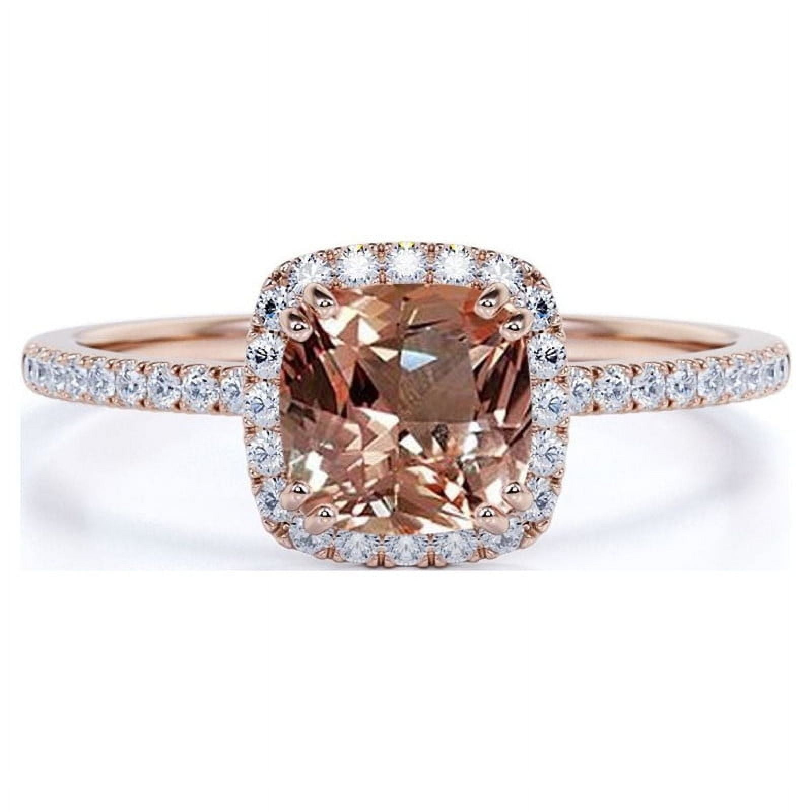 1.75 Carat Cushion Cut created morganite Halo Engagement Ring in 18k Rose Gold over Silver ring ...