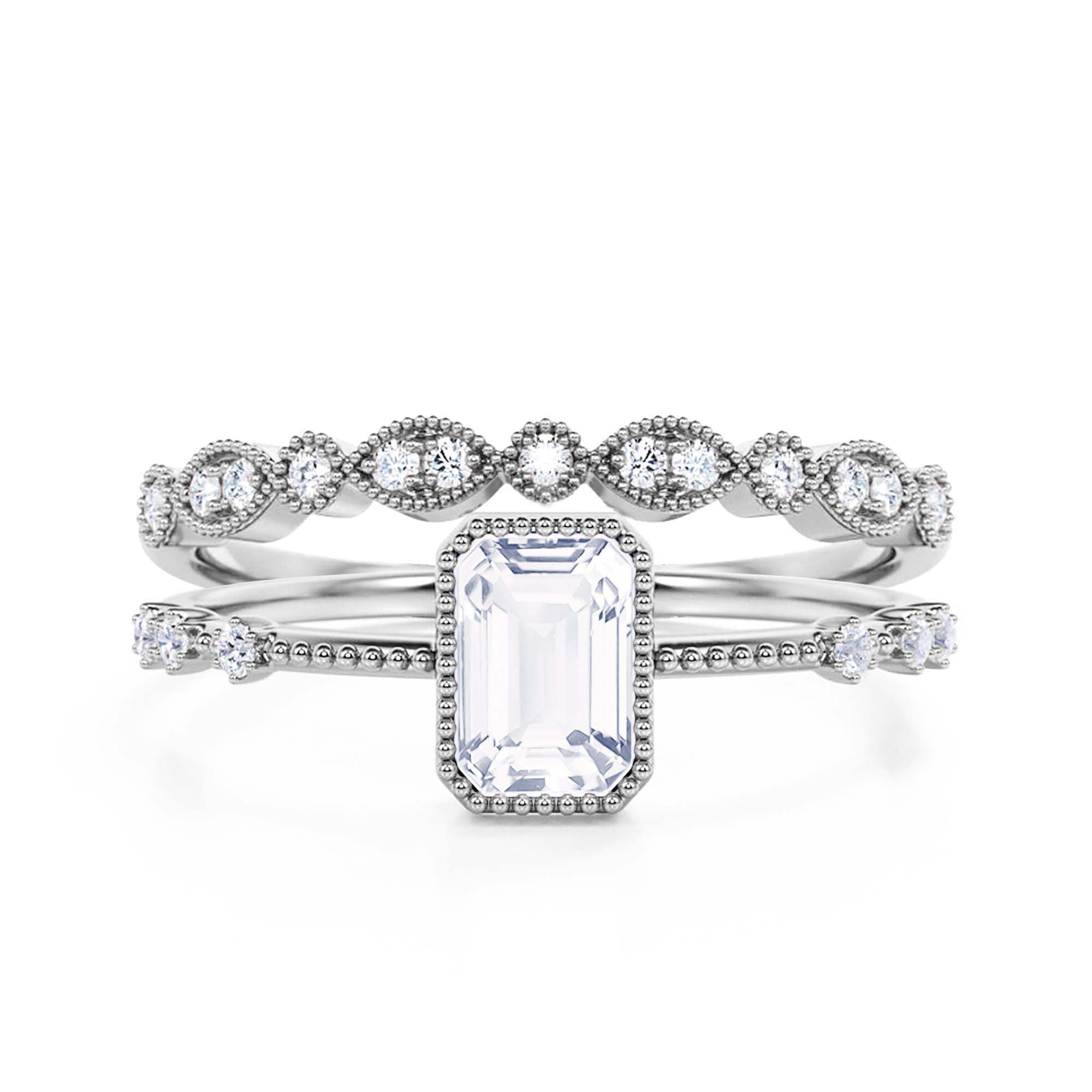 1.75 Carat Emerald Cut Diamond Moissanite Thin Engagement Ring, Slim ...