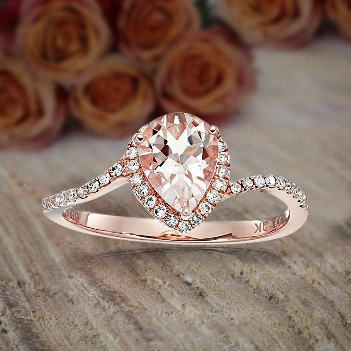 1.75 Carat Peach Pink Morganite (8x5mm Pear Cut Morganite) and Diamond ...