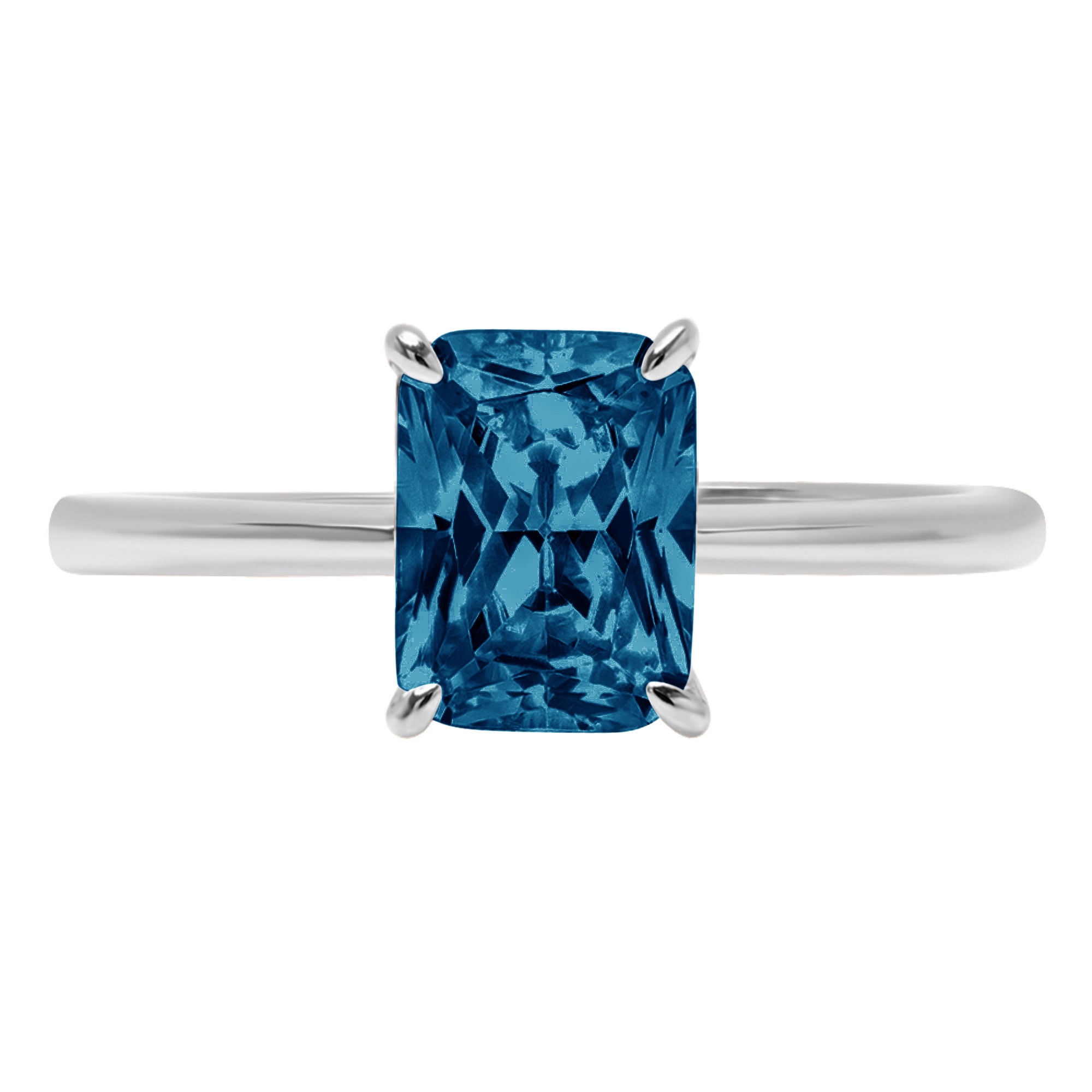 1.75 ct Radiant Cut Natural London Blue Topaz Solitaire 18K White Gold ...