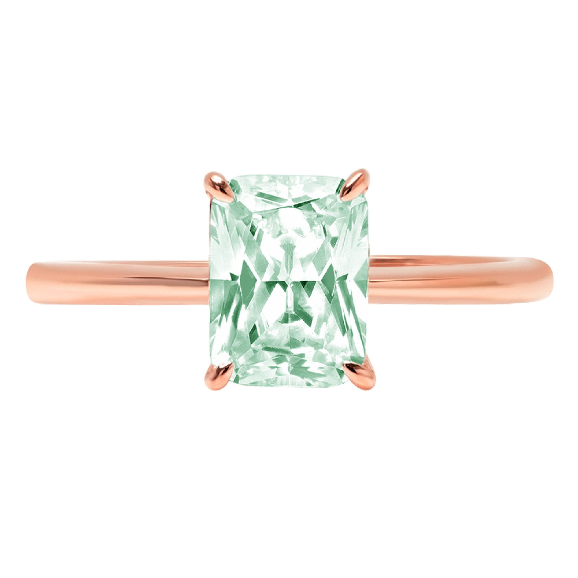 1.75 ct Radiant Cut Simulated Green Diamond Solitaire 18K Rose Gold ...
