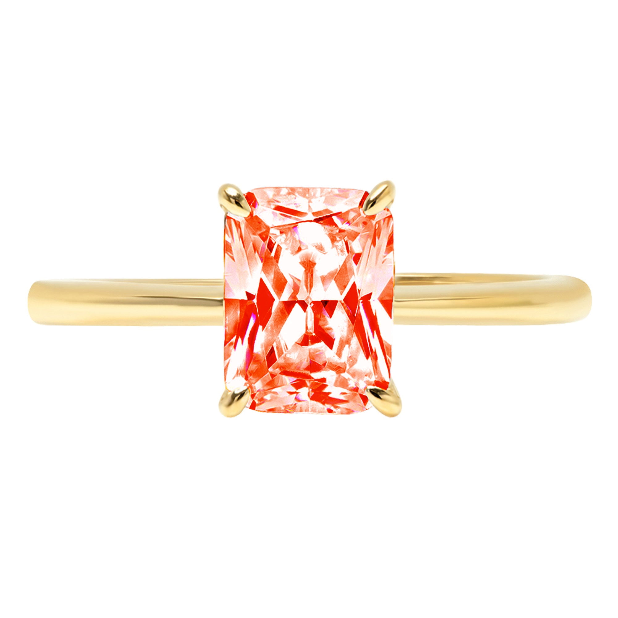 1.75 ct Radiant Cut Simulated Red Diamond Solitaire 18K Yellow Gold ...