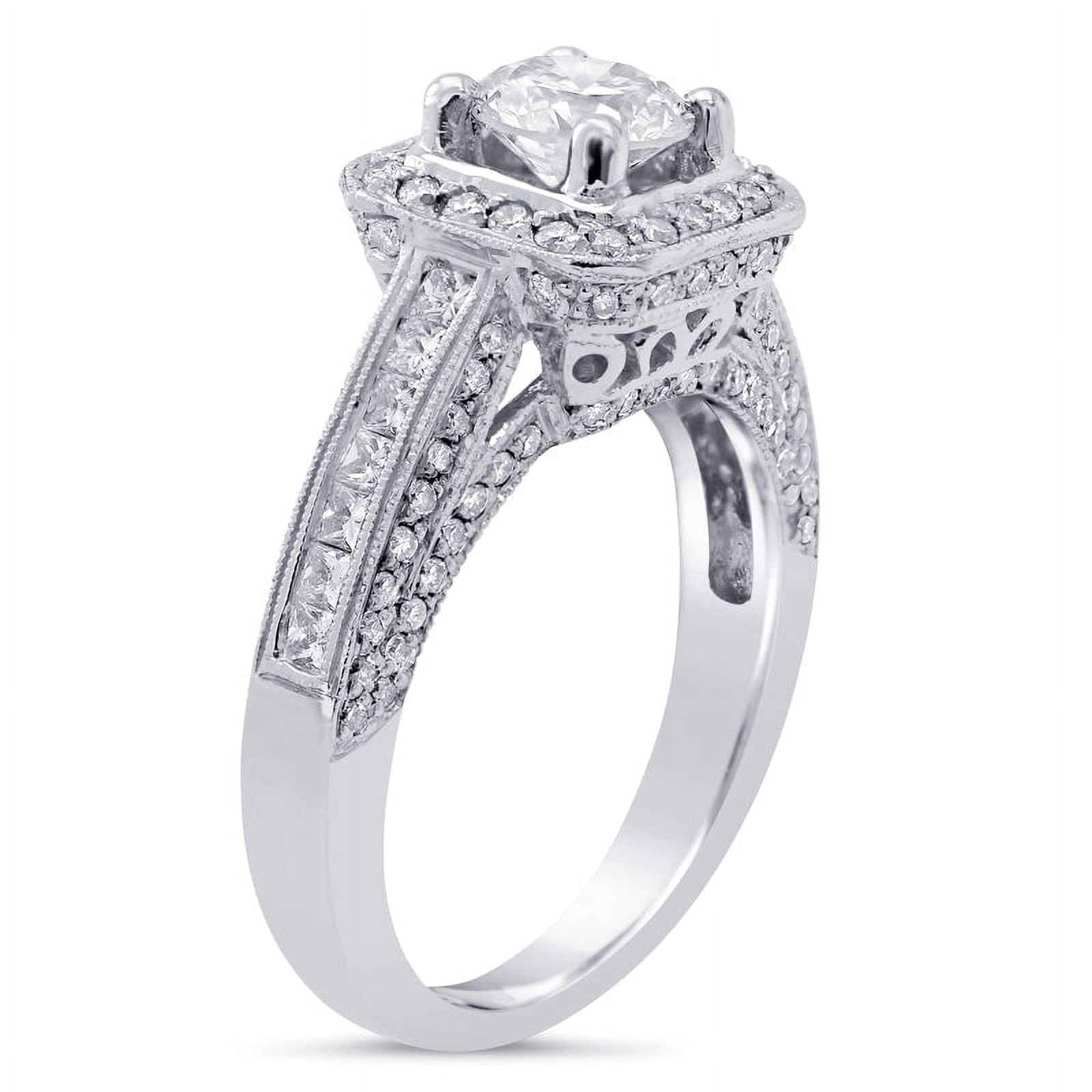 1.75CTW Round Cut Three Sided Diamond Engagement Ring With Square Halo ...