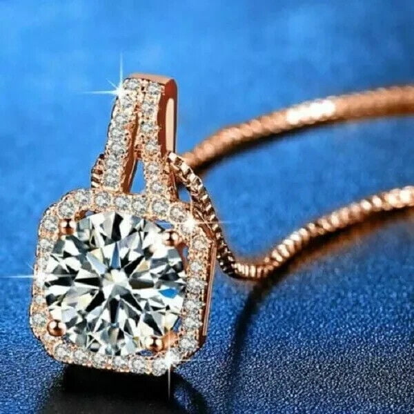 1.75Ct Round Cut Lab Created Diamond Pendant in 14K Pink Gold Plated ...
