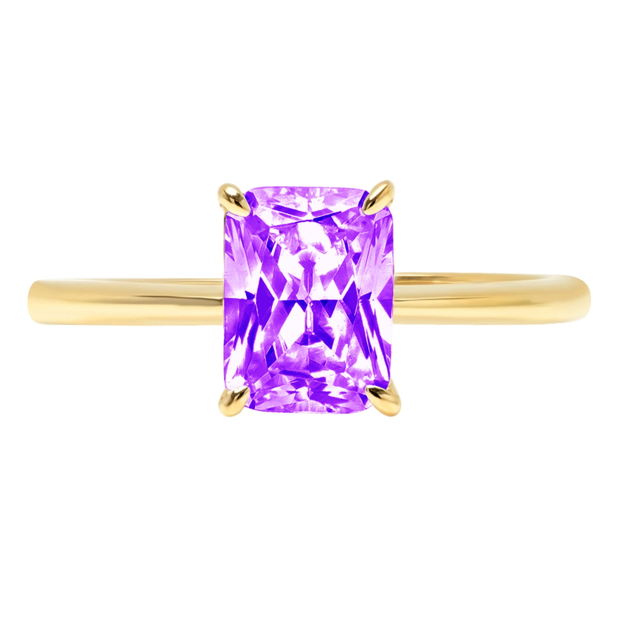 1.75ct Radiant cut - Solitaire - Natural Amethyst - 14k Yellow Gold ...