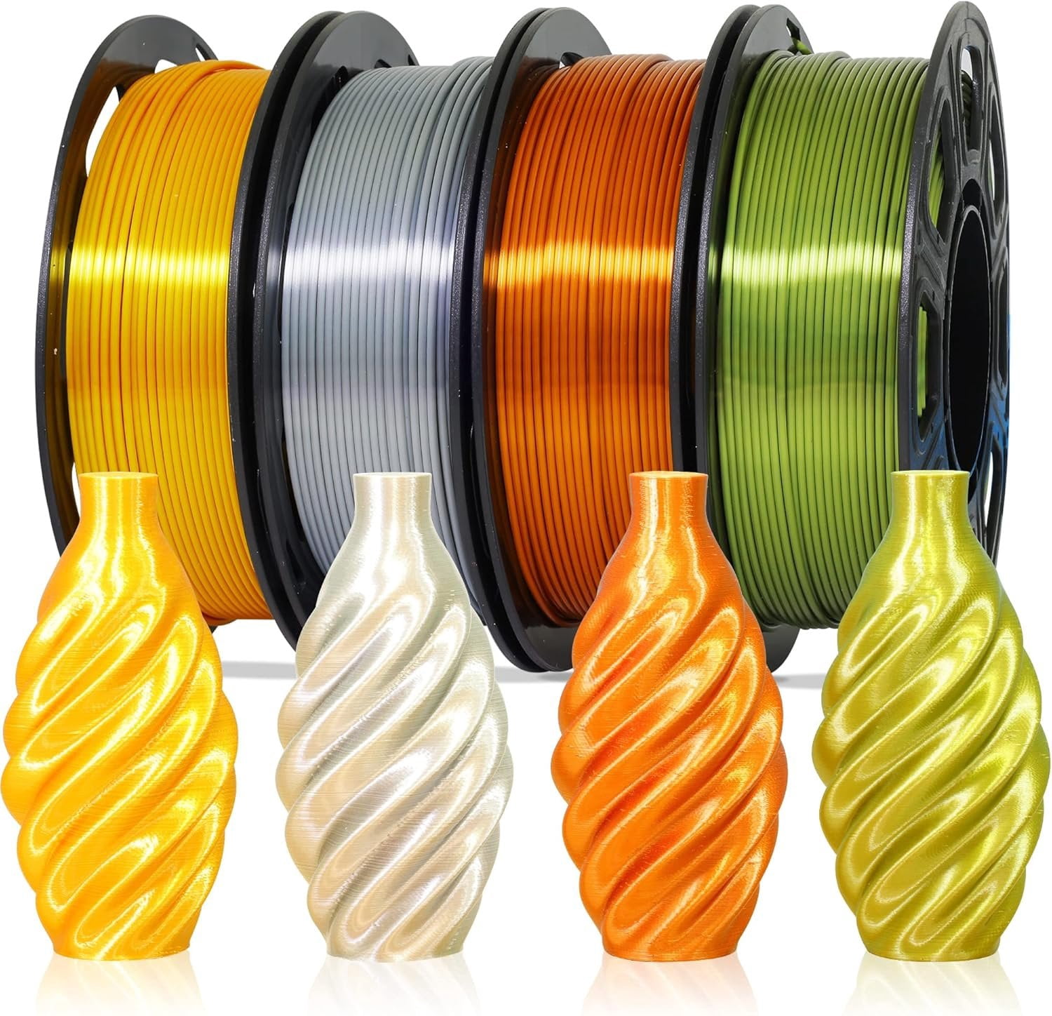 1.75mm Silk Shiny PLA 4 Metal Colors Bundle Pack: Shiny Metallic ...