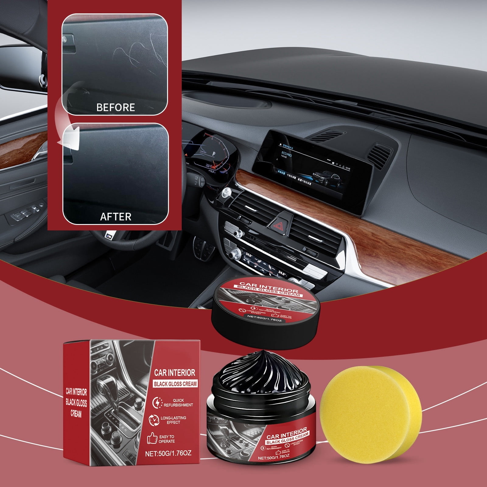 1.76oz Automotive Interior Black Gross Cream Paste, Dashboard Care Wax ...