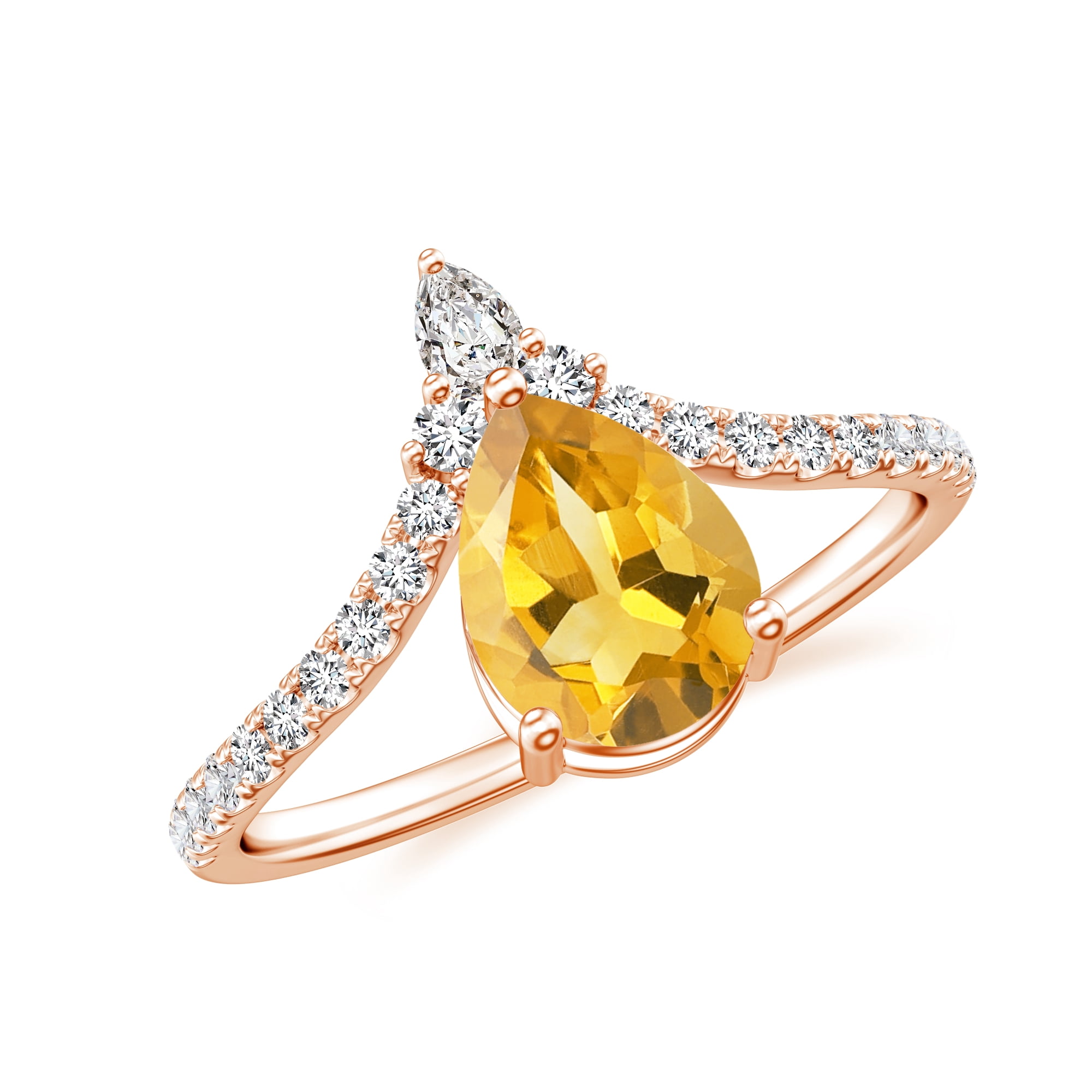 1.78 CT Citrine Moissanite Tiara Dainty Engagement Ring in Sterling Silver/ Rose Gold Plated ...