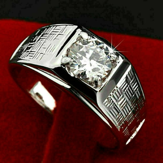 1.79Ct Round Cut Lab Created Diamond Men's Wedding Band Ring 14K White Gold Plated Silver ...