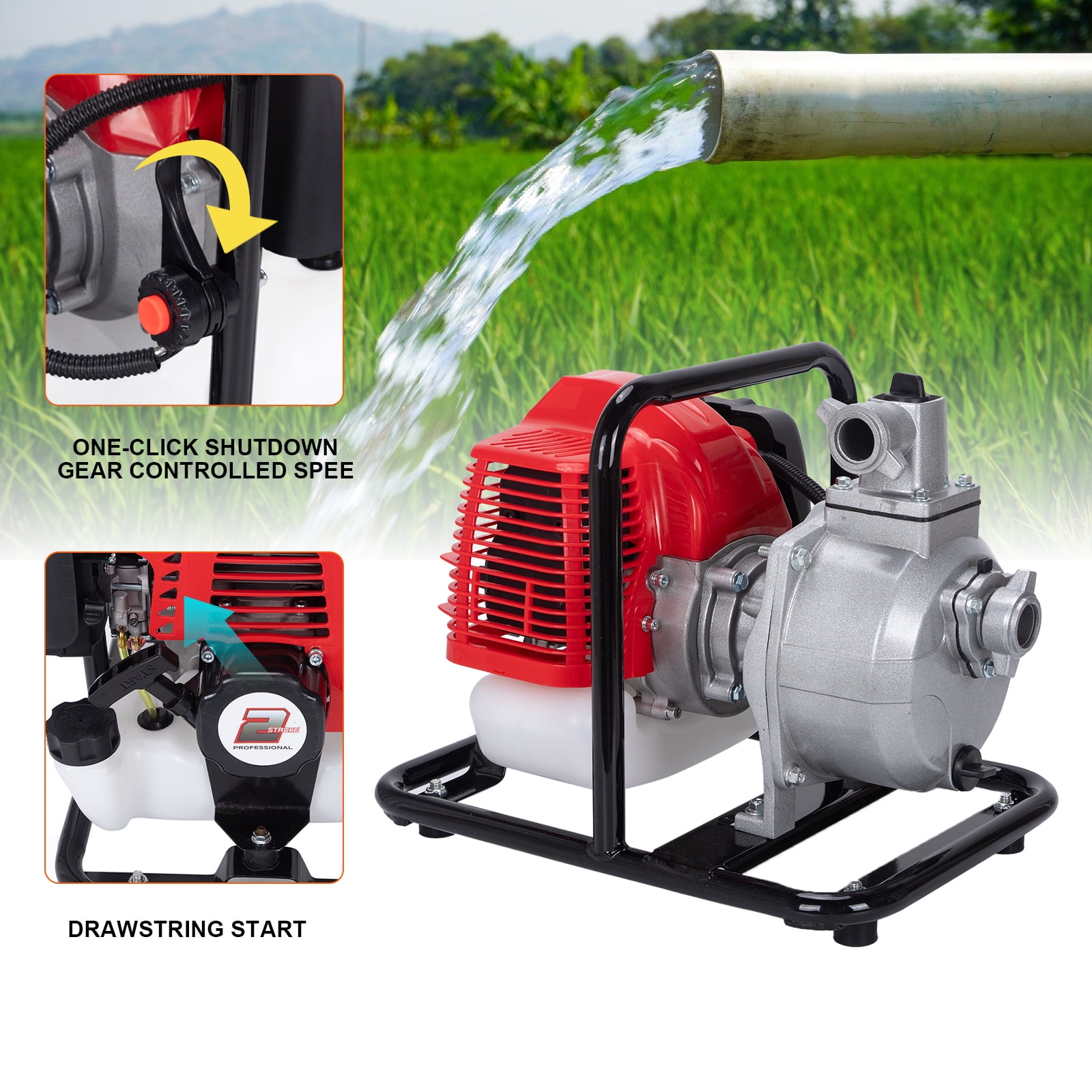 1.7HP Semi Trash Pump Gas-Power Water Irrigation Transfer Pump 6500r ...