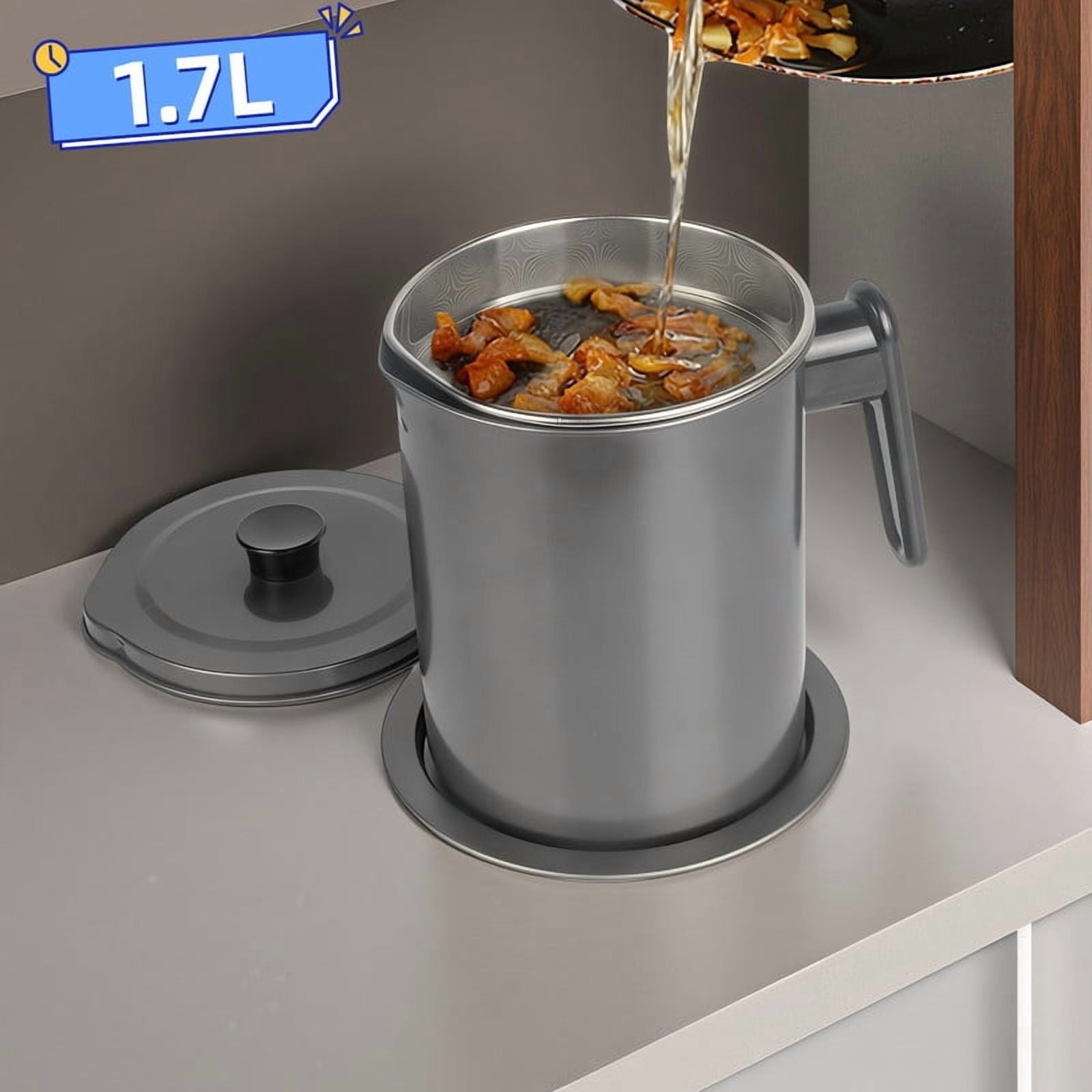 1.7L Bacon Grease Container with Strainer, Stainless Steel Bacon Fat ...