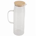 1.7L Glass Water Pitcher with Handle Bamboo Lid Heat Resistant Cold Hot ...
