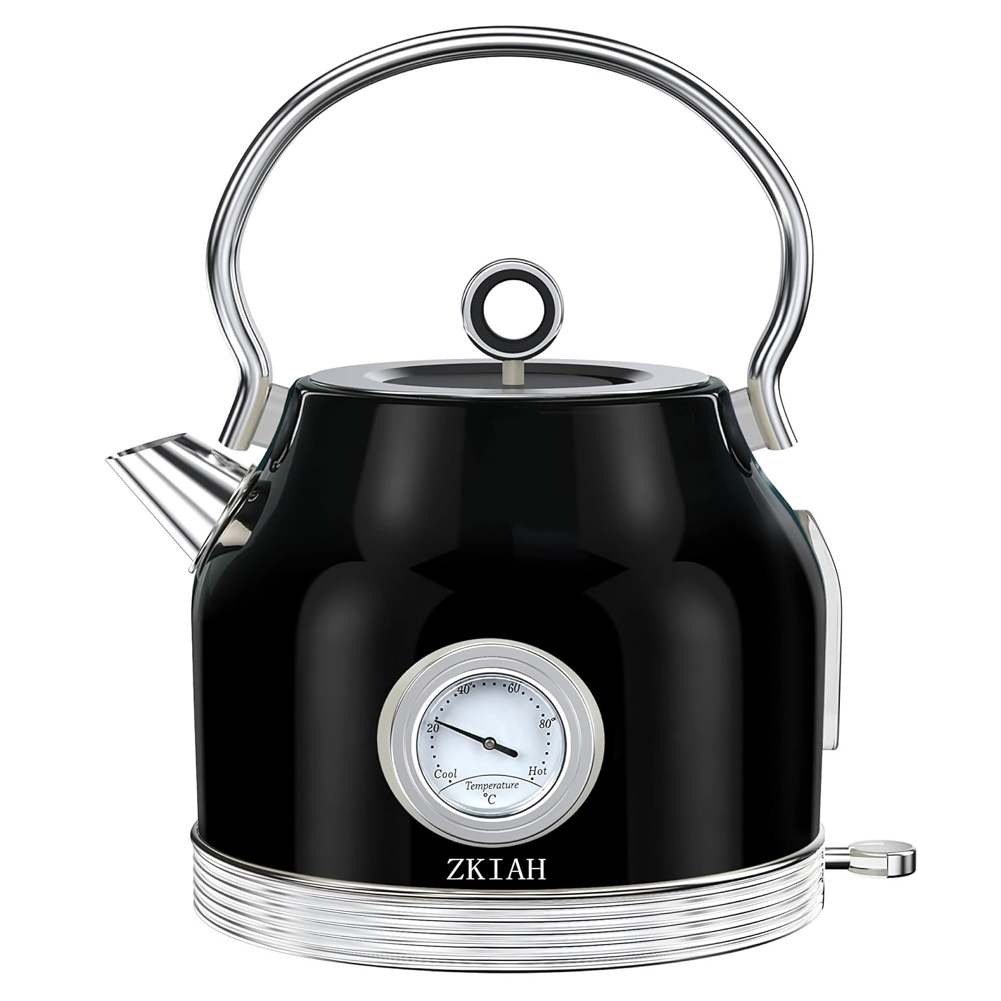 1.7L Retro Electric Kettle with Thermometer - Stainless Steel Tea Water ...