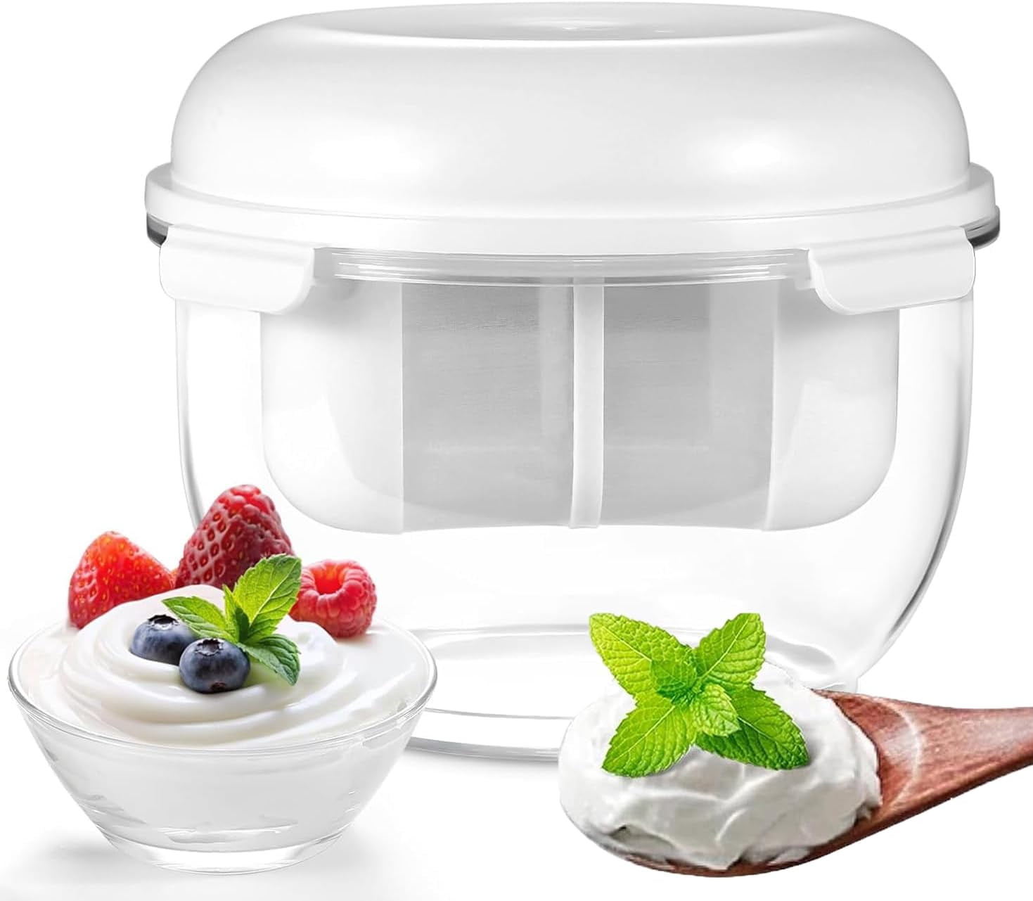 1.7QT Greek Yogurt Strainer with Spring Pressure Plate, BPA-Free Whey ...