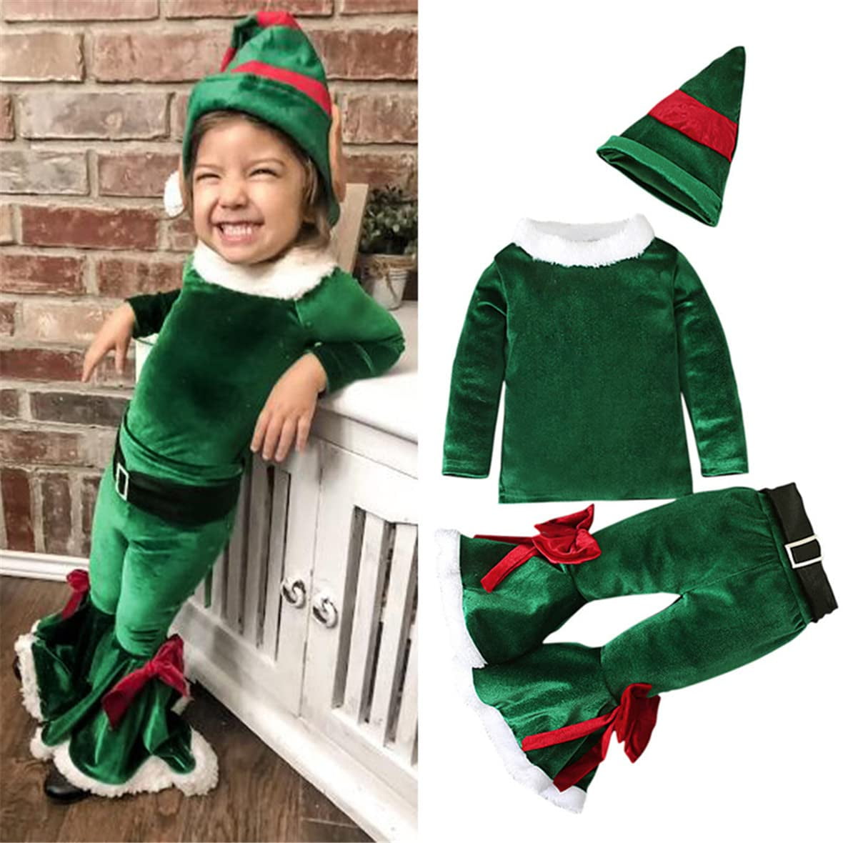 1-7T Santa Claus Costume Set for Kids Baby Girls - Velvet Tops + Bell ...