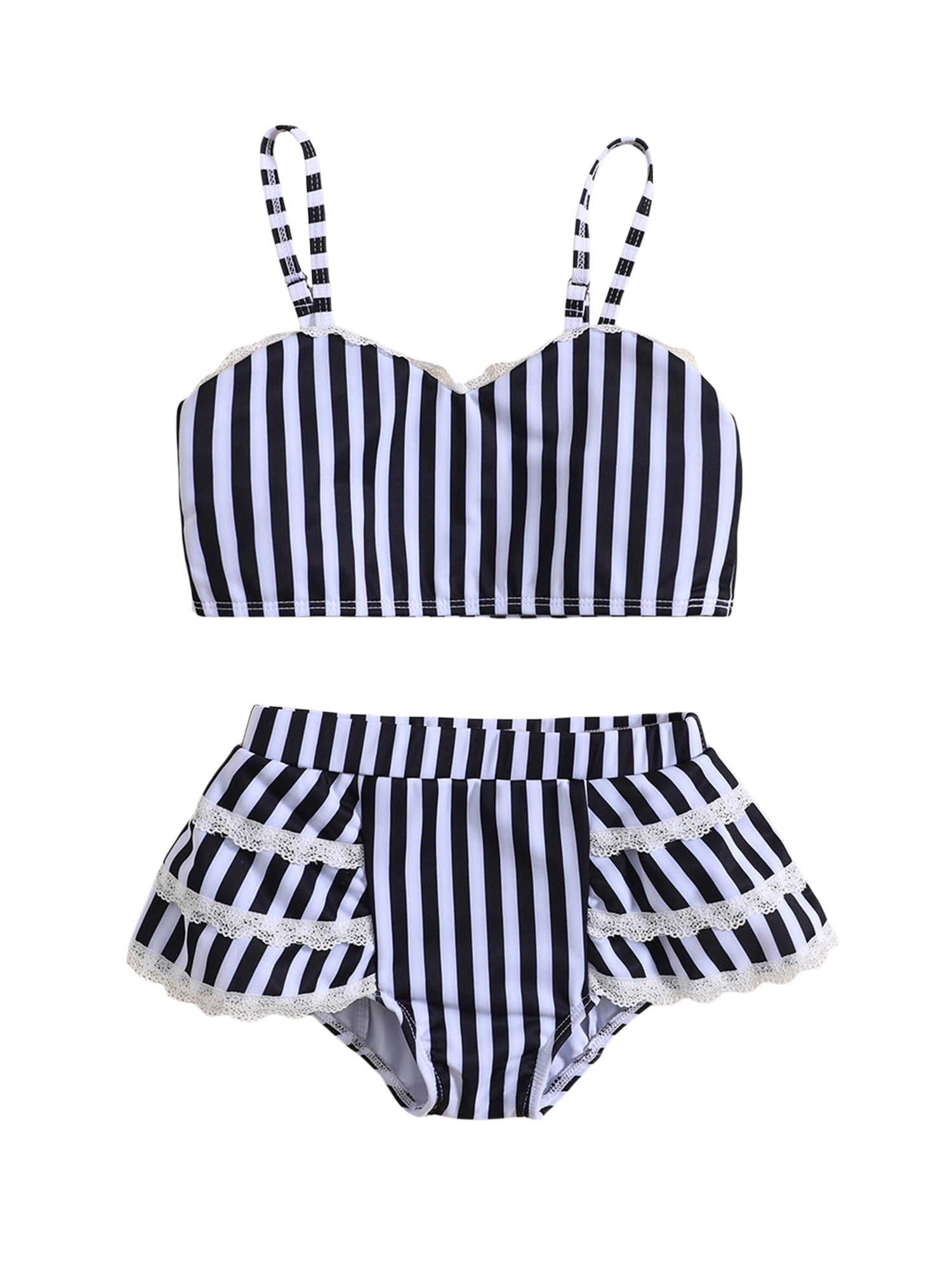 1-7Y Little Girls 2 Piece Swimsuits Striped Camisole Ruffle Briefs ...