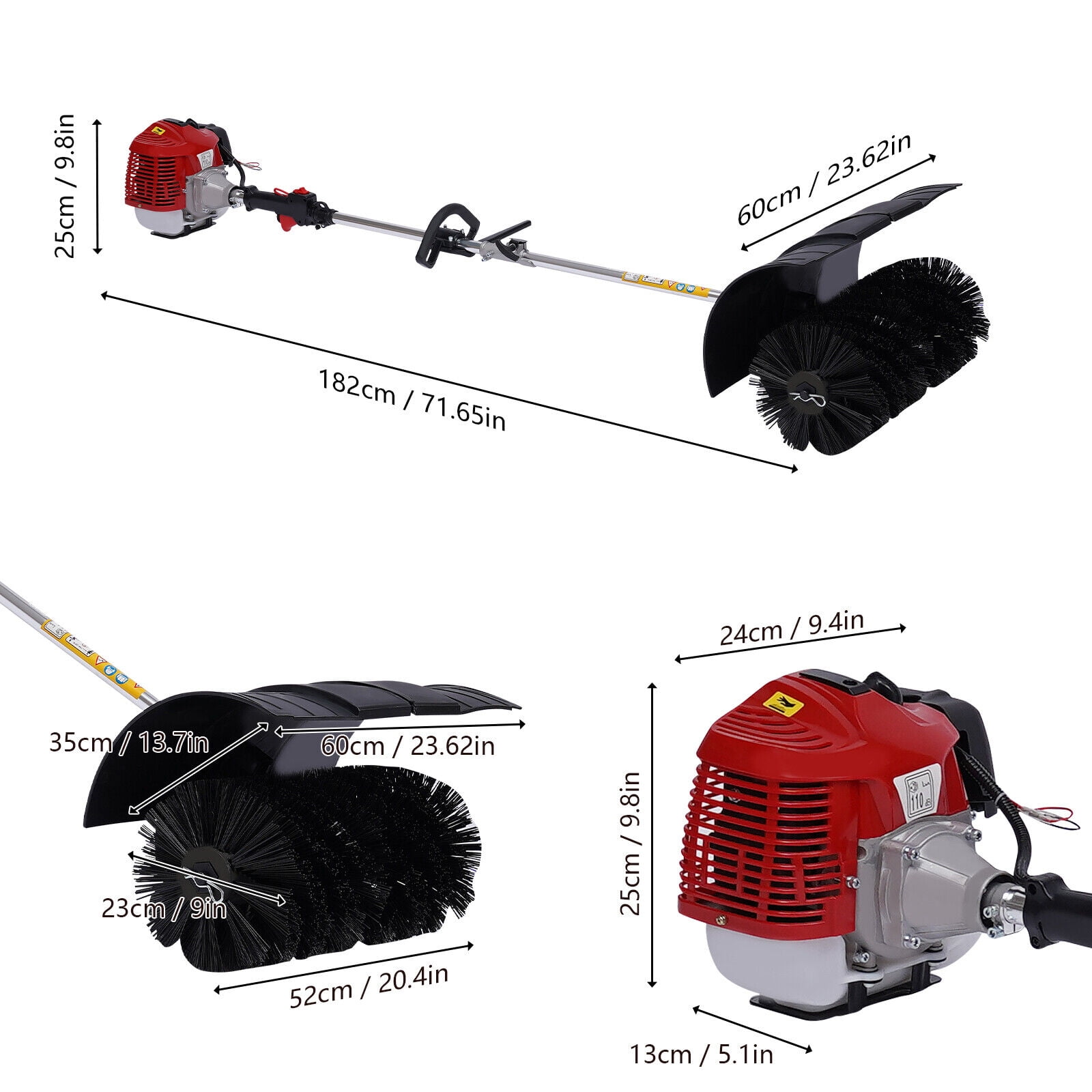 1.7kw 2.3hp Gas Power 52CC Handheld Sweeper Broom Driveway Turf ...
