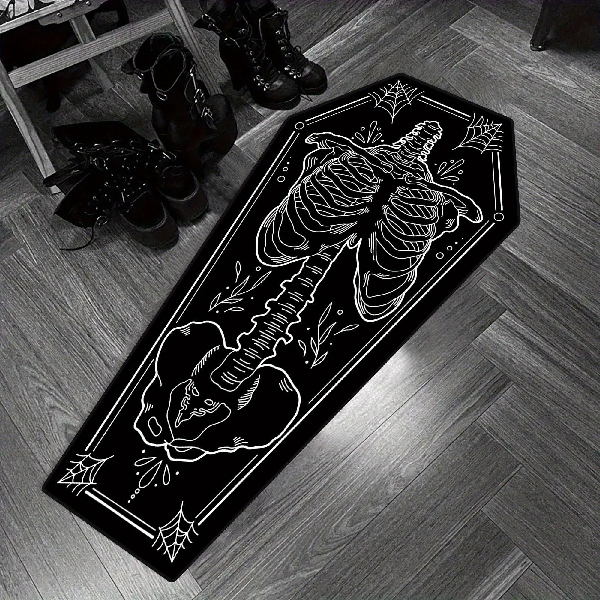 1.7x4 FT Halloween Carpe Dark Gothic Coffin Floor Mat, Stain Resistant ...