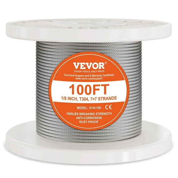 1/8" 100 Feet 304 Stainless Steel Wire Rope Kit with 124 Accessories ...