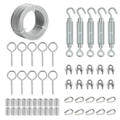 1/8" Wire Rope Kit, 100FT PVC Coated Steel Cable with Tensioner, Garden ...