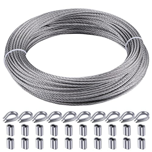 1/8" wire cable, 100ft Wire Rope Metal Cable With Loop Sleeve And Steel ...