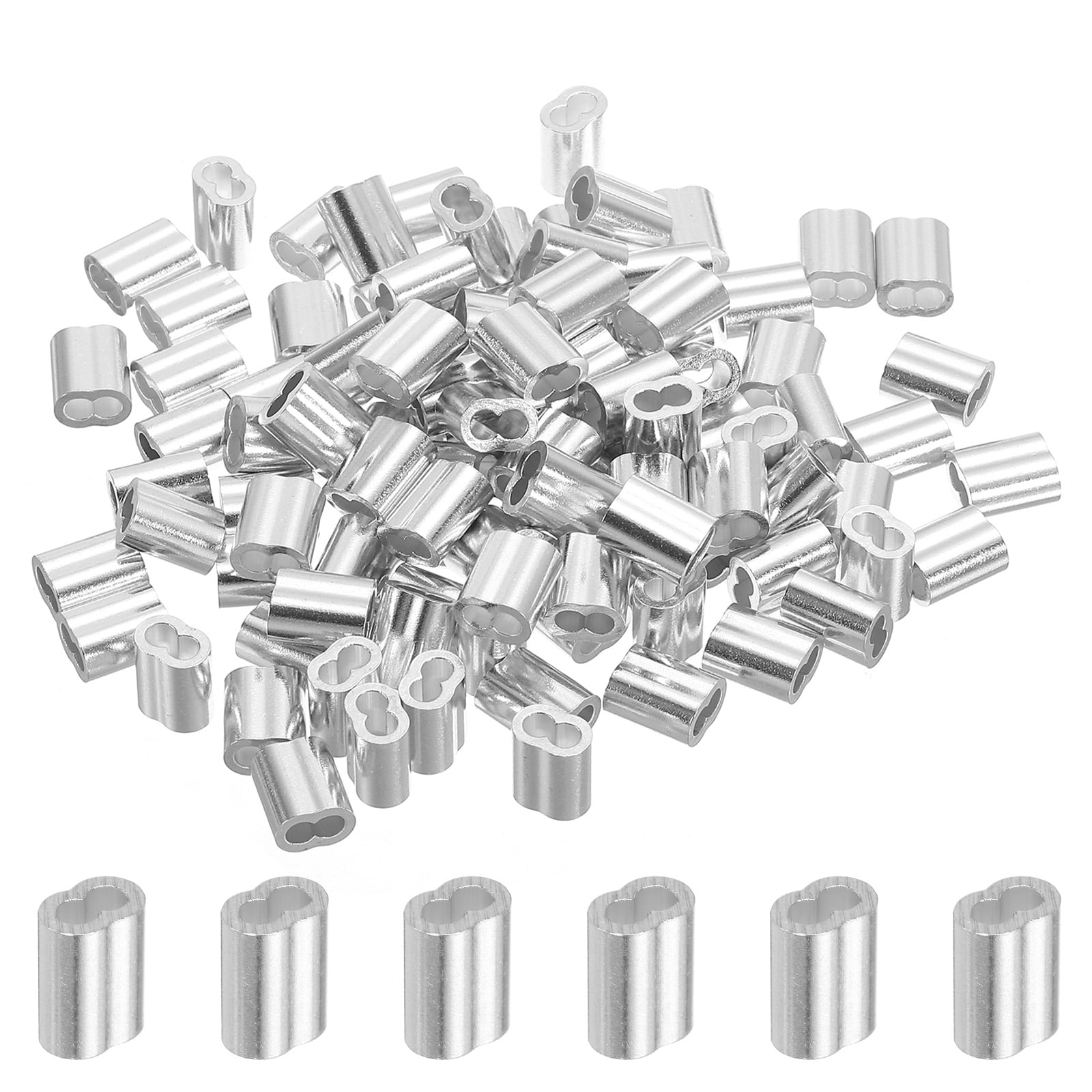 1/8" 3mm Aluminum Crimping Loop Sleeve Double Ferrule, Silver 100pcs ...