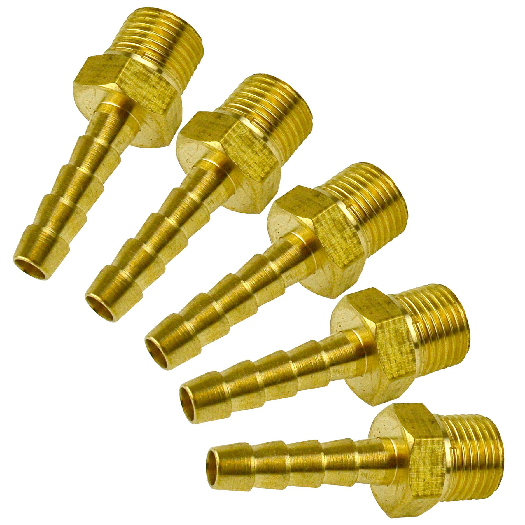 1/8" BSP Male Thread Hose Tail 3/16" Pipe Connector Fitting Brass 5 ...