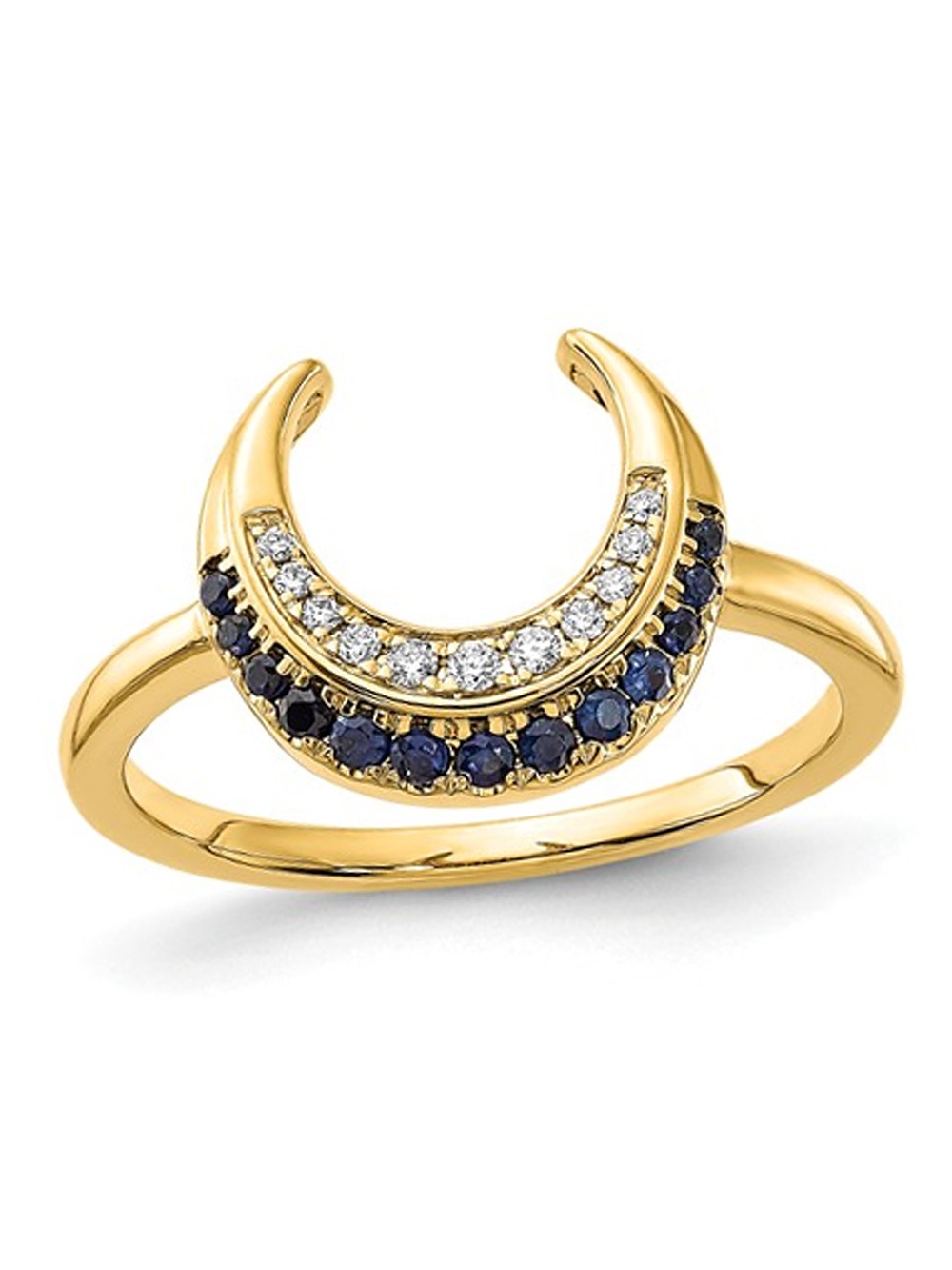1/8 Carat (Ctw) Natural Blue Sapphire Moon Ring in 14K Yellow Gold with ...