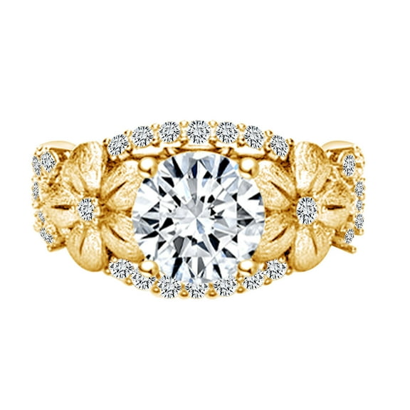 AFFY 1.02 Carat Round Shape Moissanite & Natural Diamond Flower Design ...
